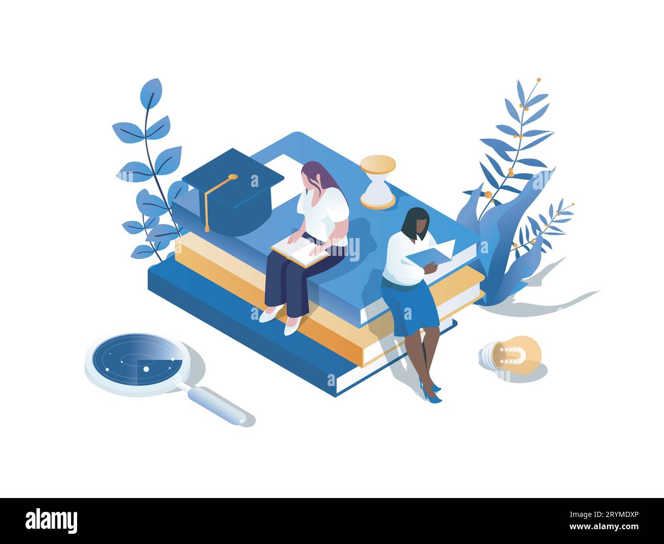 Knowledge concept 3d isometric web scene. People reading different ... Knowledge concept 3d isometric web scene. People reading different ...