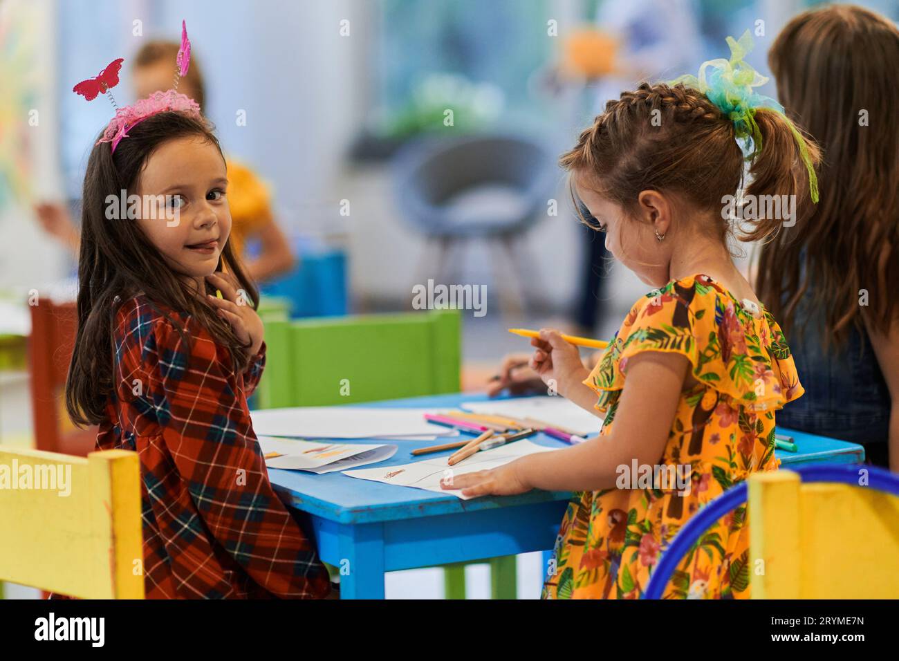 Creative kids during an art class in a daycare center or elementary ...