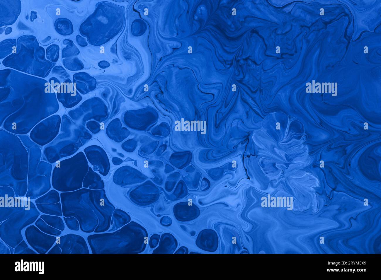 Acrylic Fluid Art. Blue sapphire waves and spot drops. Abstract aqua ...
