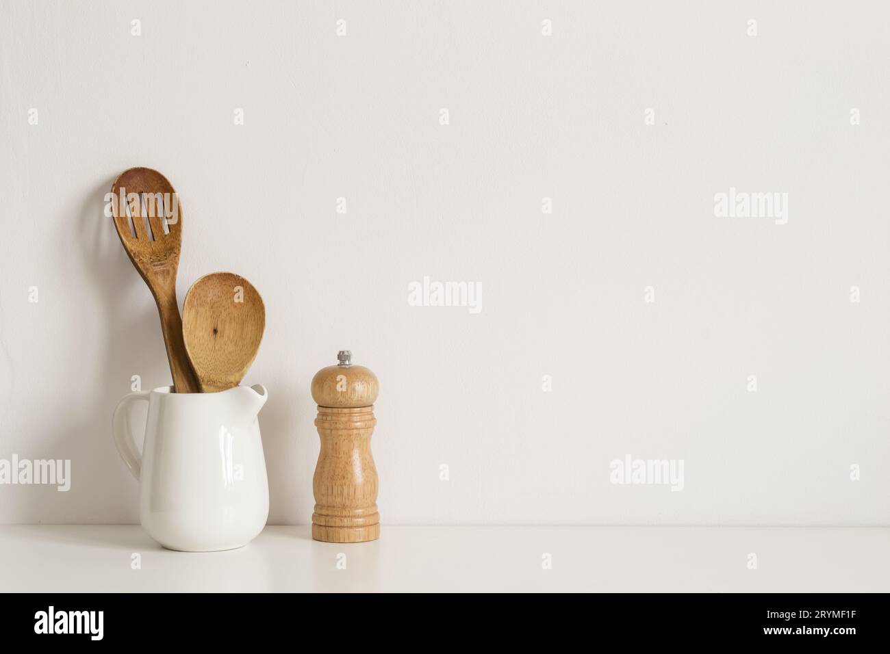 Minimalistic Kitchenware on table wall background. Recipe Template ...