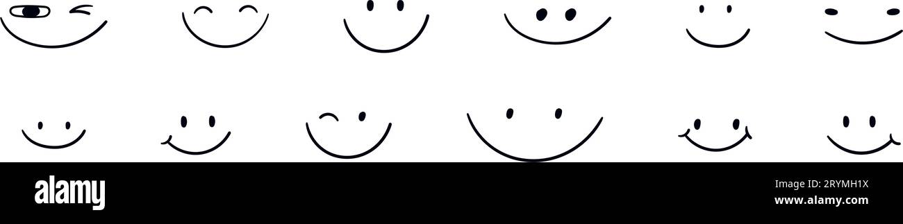 Collection of cartoon faces expressions like happy and funny. doodle ...