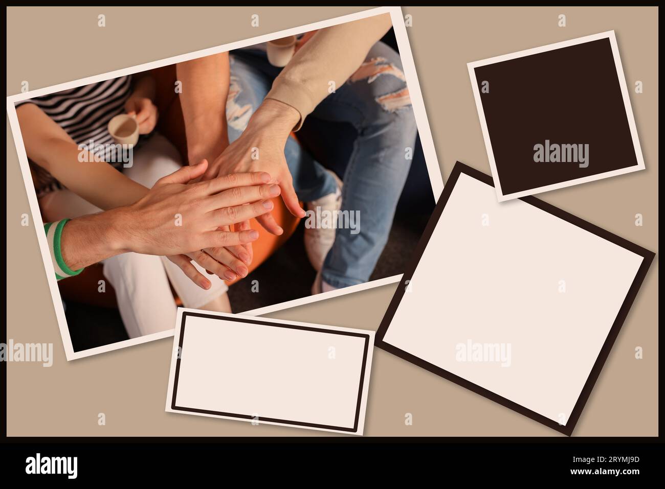 Partnership, union and cooperation. Collage with photo of people ...