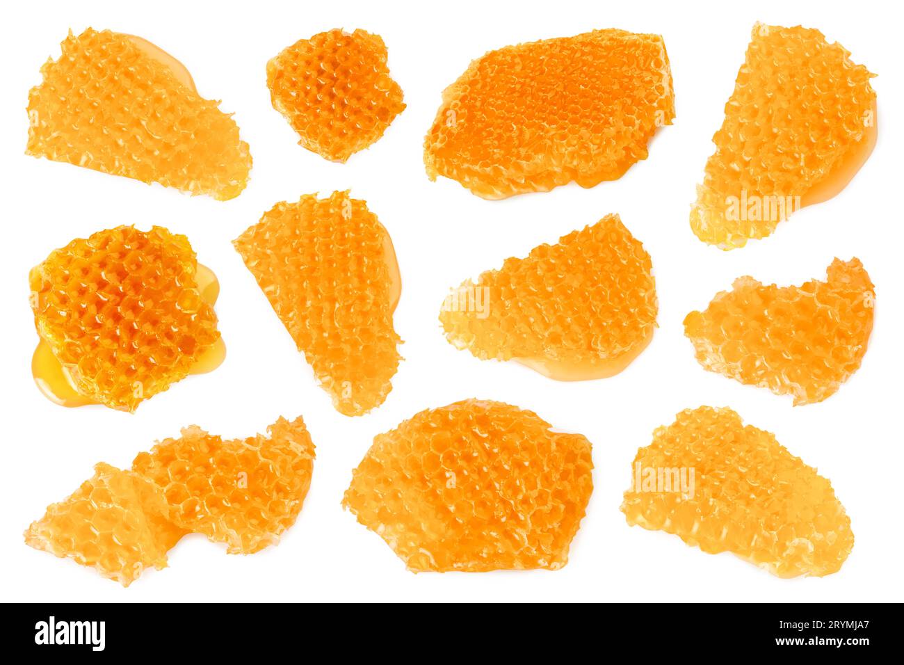 Set with pieces of honeycomb isolated on white Stock Photo - Alamy
