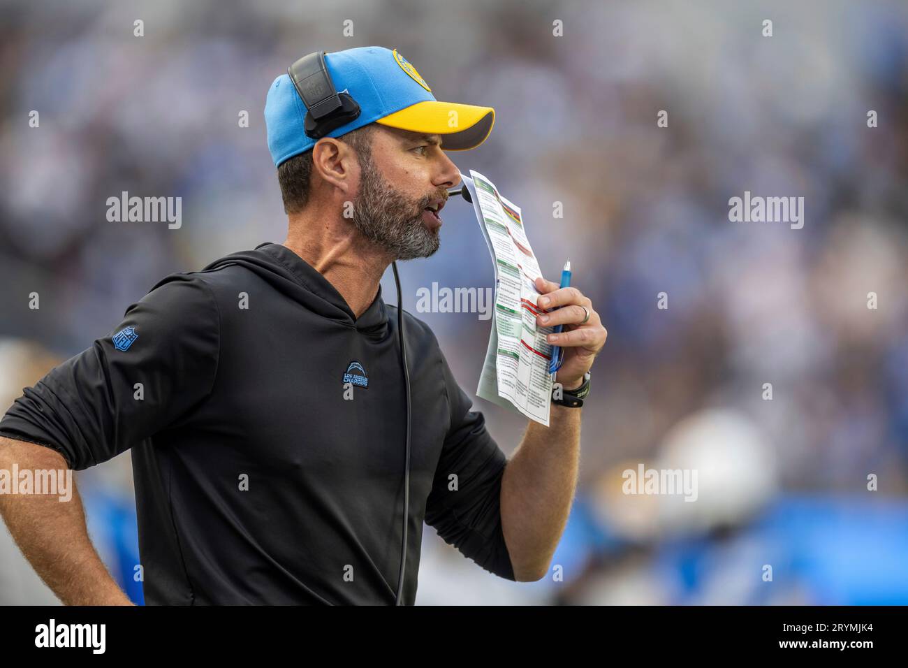 Los Angeles Chargers head coach Brandon Staley coaches against the Las ...