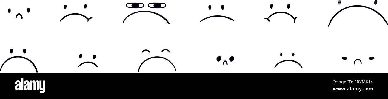 Set of cartoon character faces with emotions like sadness with doodle ...