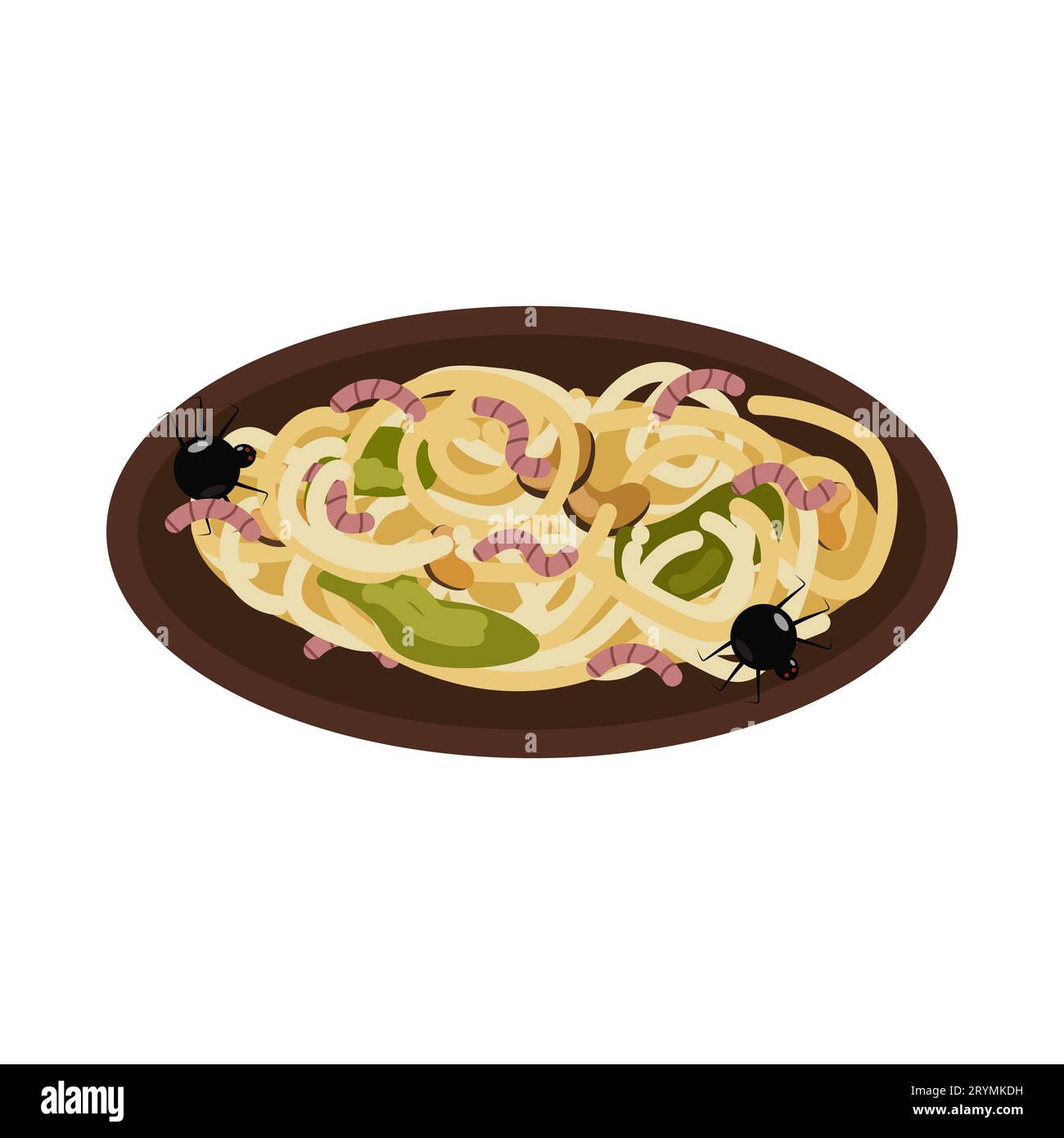 Scary Halloween dish. Zombie menu. Terrible food. Pasta on a plate with ...