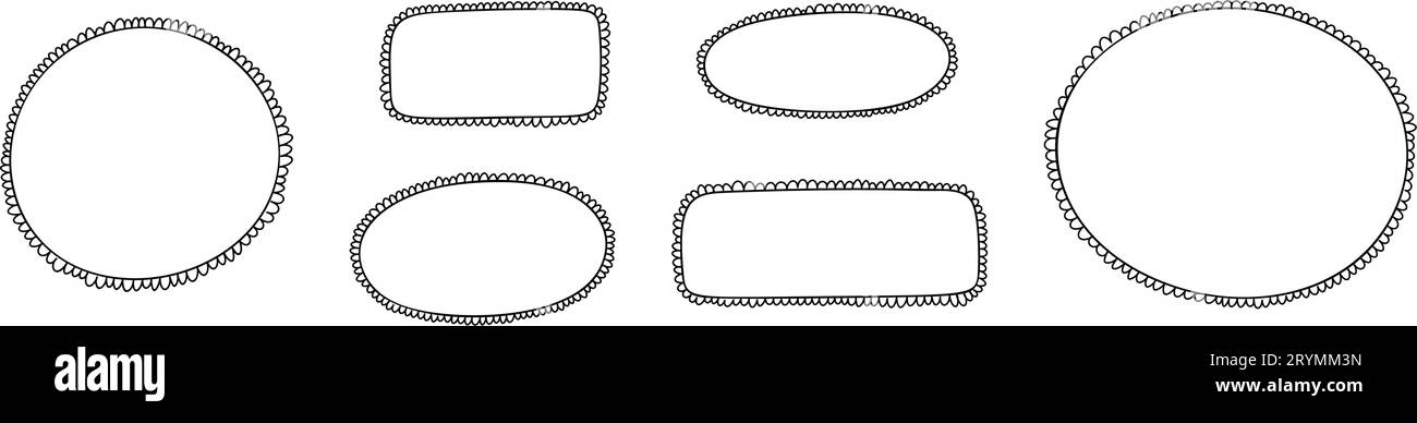 Hand drawn scallop edge frame circles and rectangles. labels, ribbons ...