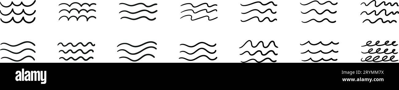 Sea wave pattern with simple water lines and brush strokes. icons of ...