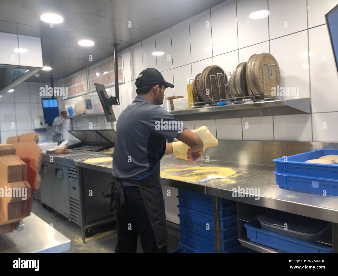 England, London, Wembley, Preston Road, Domino's Pizza , in the making ...