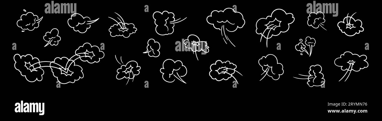 Comic style doodle set action effects jump, poof, whoosh and smoke ...