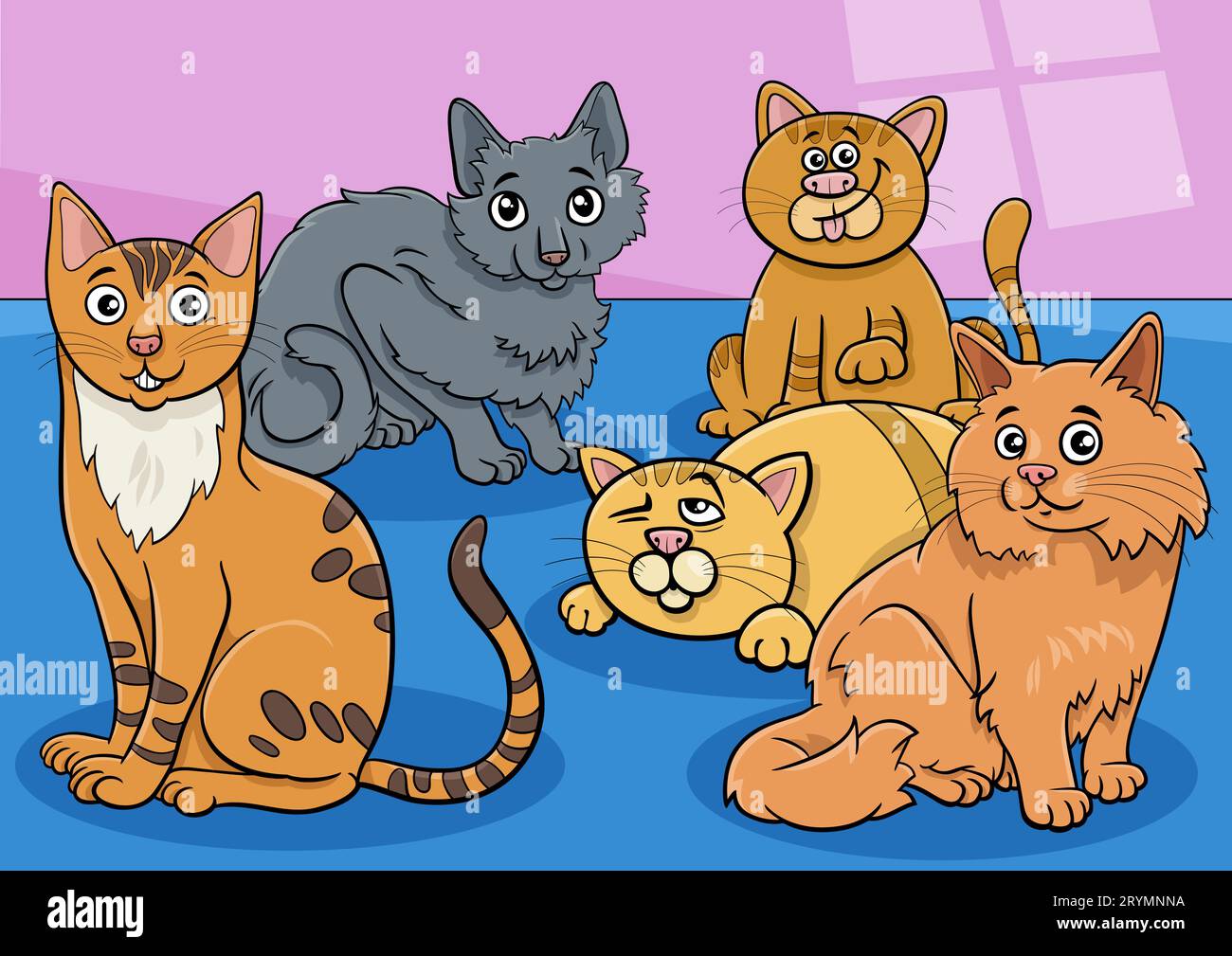 Cartoon illustration of funny cats comic animal characters group Stock ...