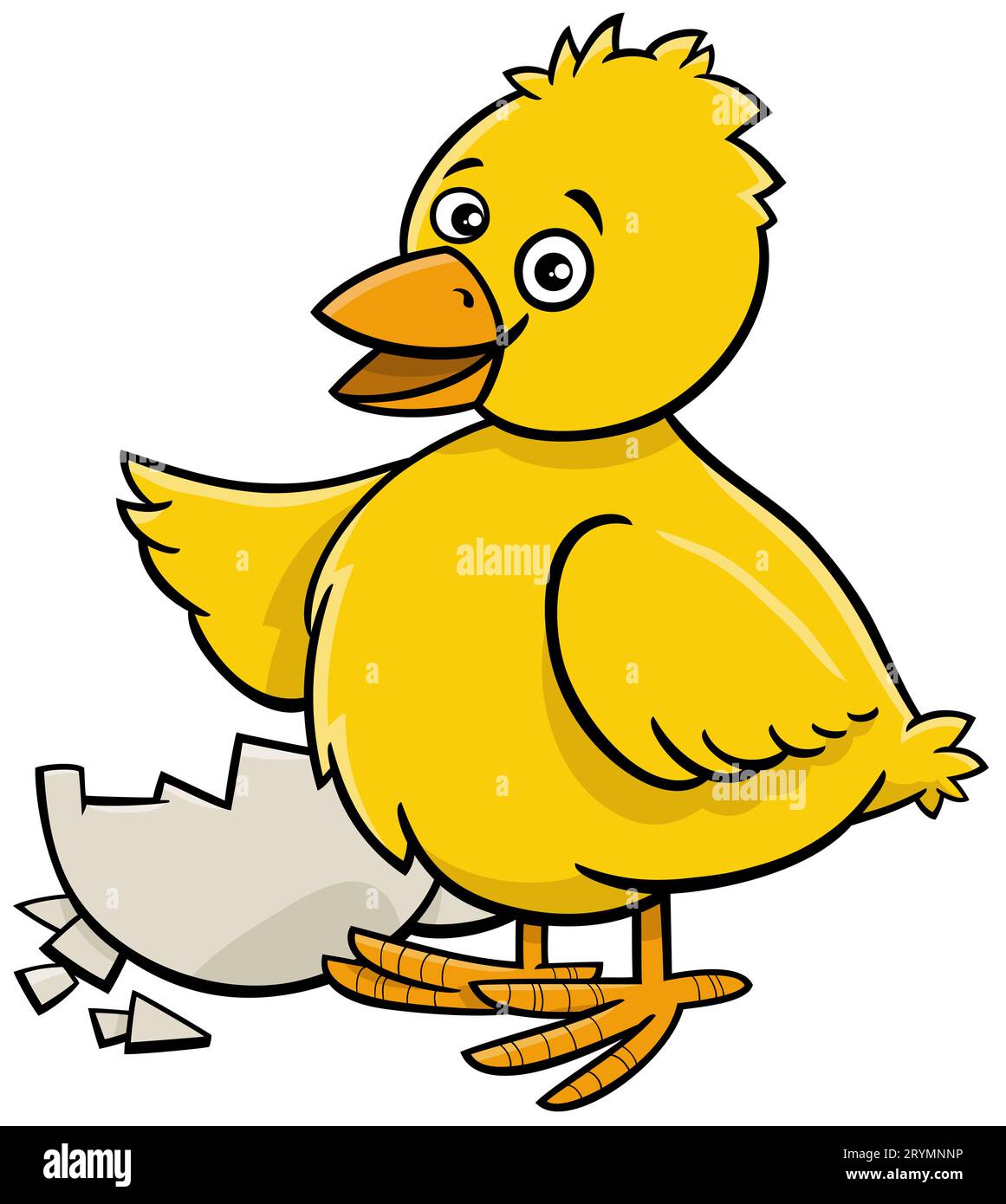 Cartoon illustration of funny little yellow chick hatched from egg ...