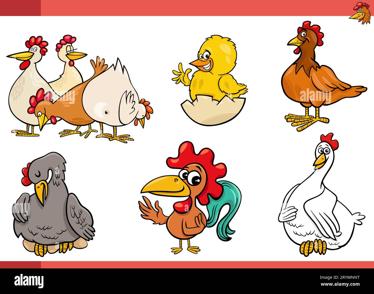Cartoon illustration of chickens farm birds characters set Stock Photo ...