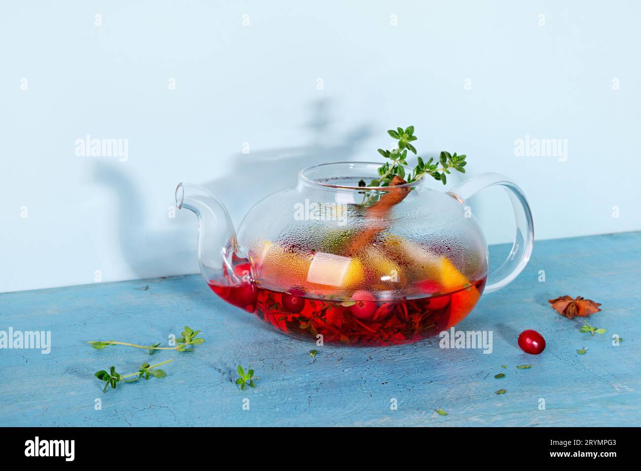 Immunity boosting drink. Winter Tea with cranberries, orange, hibiscus ...