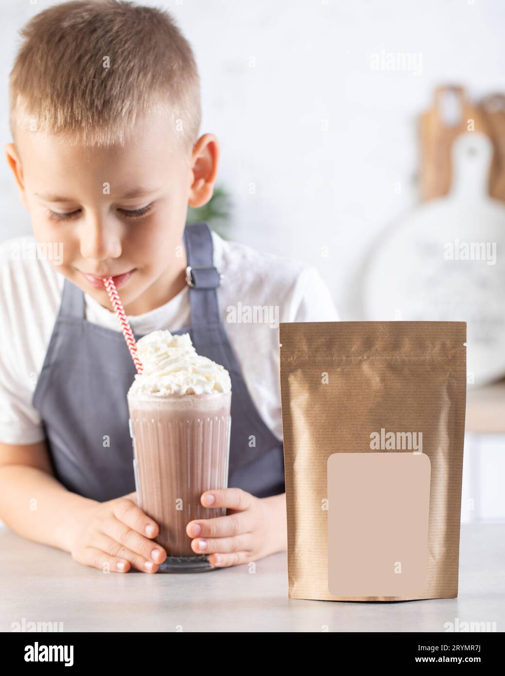 Craft packaging with a place for your logo and a boy in the kitchen ...