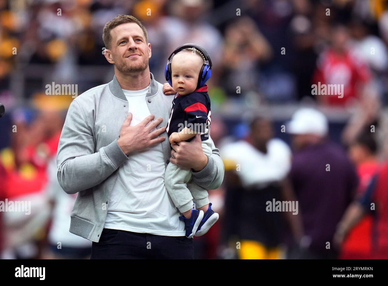 Former Houston Texans players J.J. Watt, with his son, Koa James Watt ...