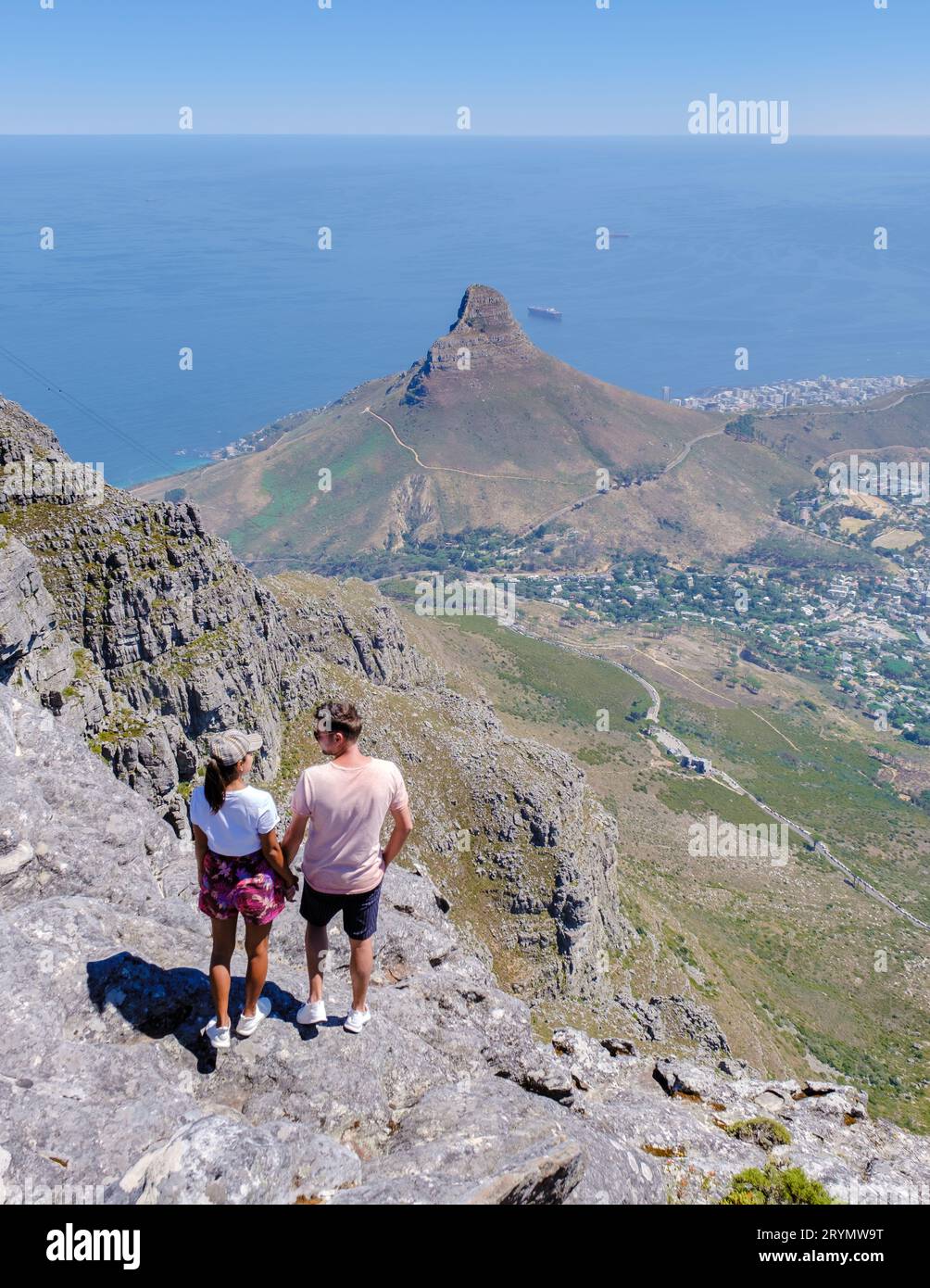 Table Mountain in Cape Town South Africa, view over the ocean, and Lion ...
