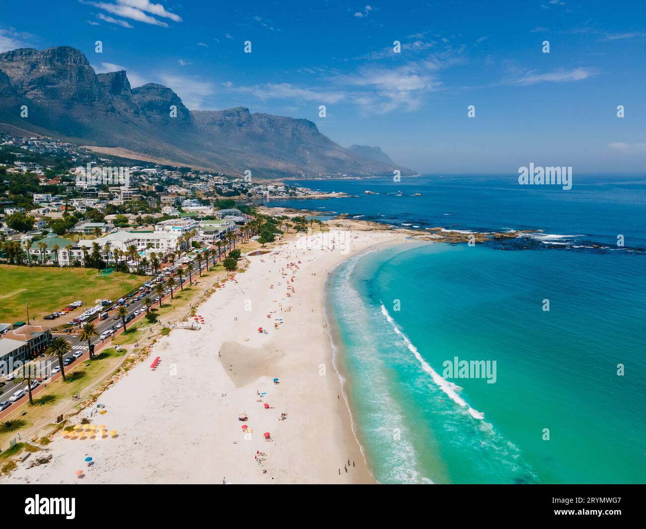 Camps Bay Cape Town , Camps Bay beach drone aerial view during summer ...