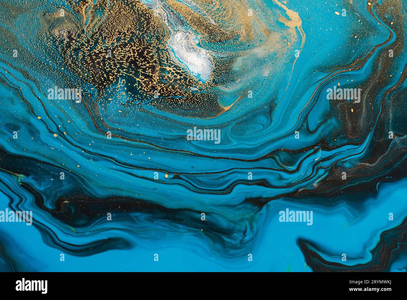 Acrylic Fluid Art. Blue sapphire waves and gold grid inclusion ...