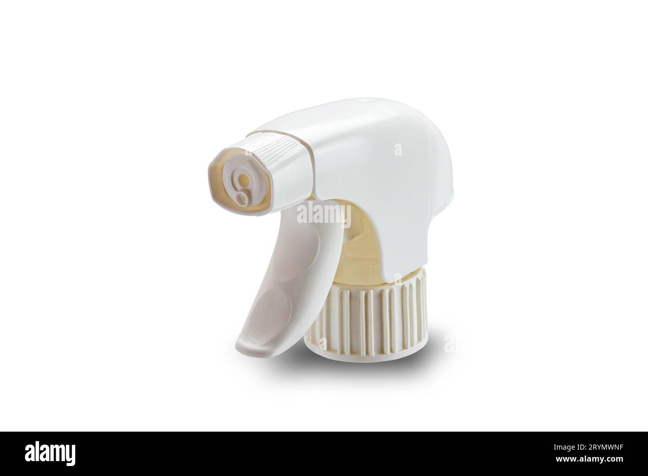 Closeup view of single white plastic spray head or spray nozzle ...
