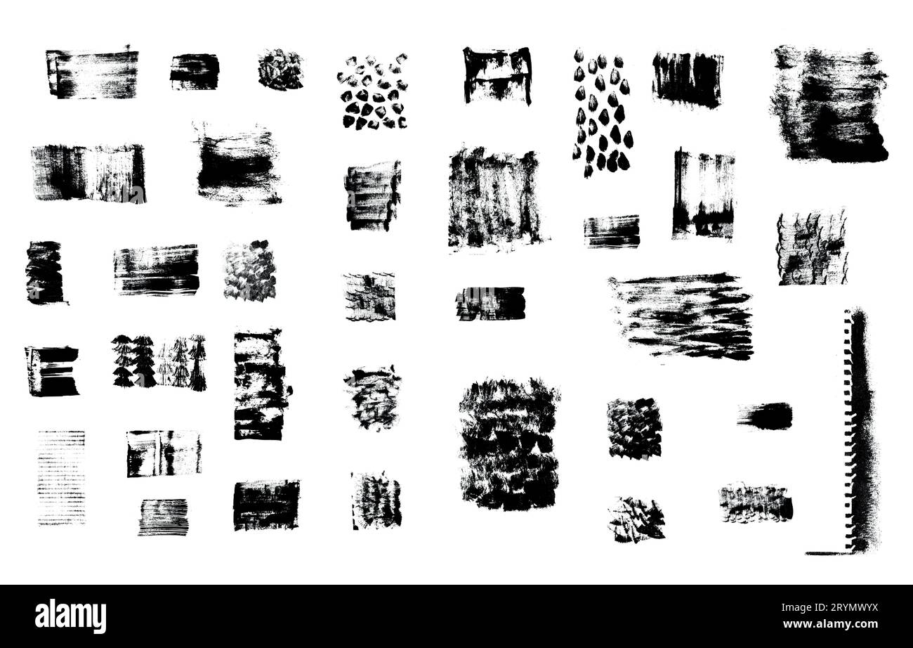 Hand drawn paint strokes and scribbles shapes and lines in grunge with ...