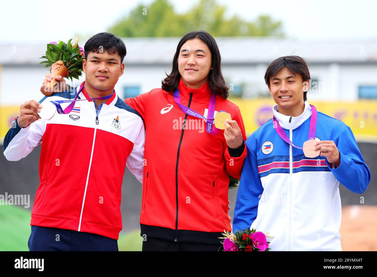 Jieshou, China. 1st Oct, 2023. (L-R) Komet Sukprasert (THA), Asuma Nakai (JPN), Patrick Bren Coo ...