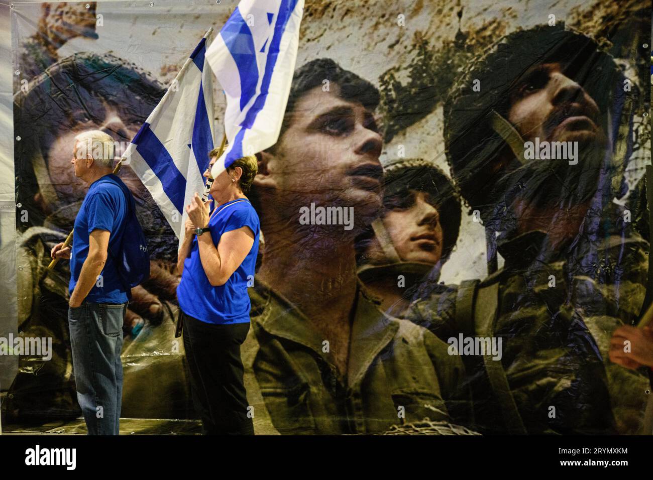 Tel Aviv Israel 30th Sep 2023 Protestors Stand Next To A Large