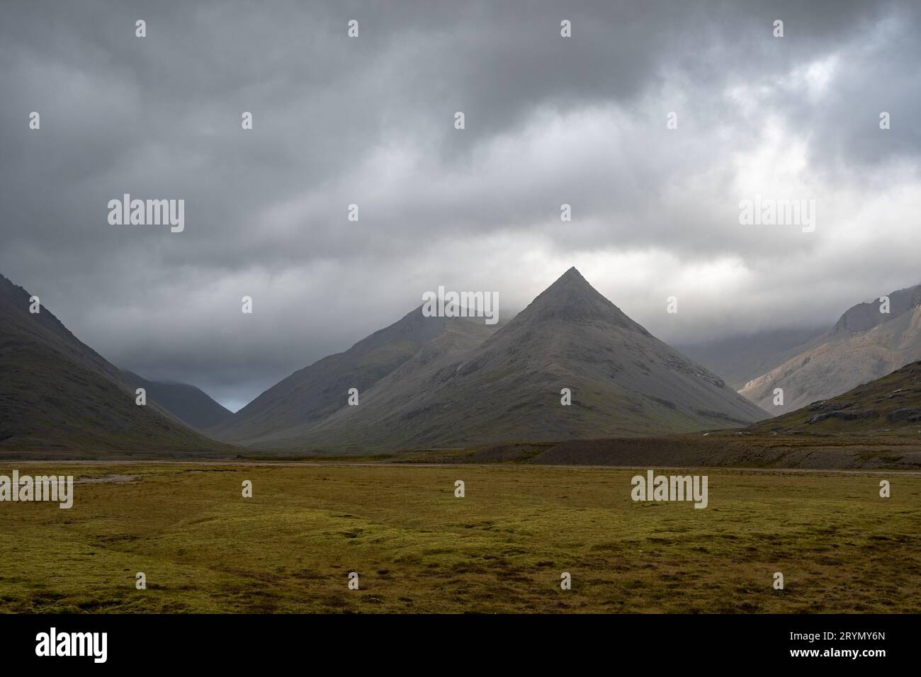 Volcanic cinder cones on Ring Road exiting Hofn, Iceland under dramatic ...