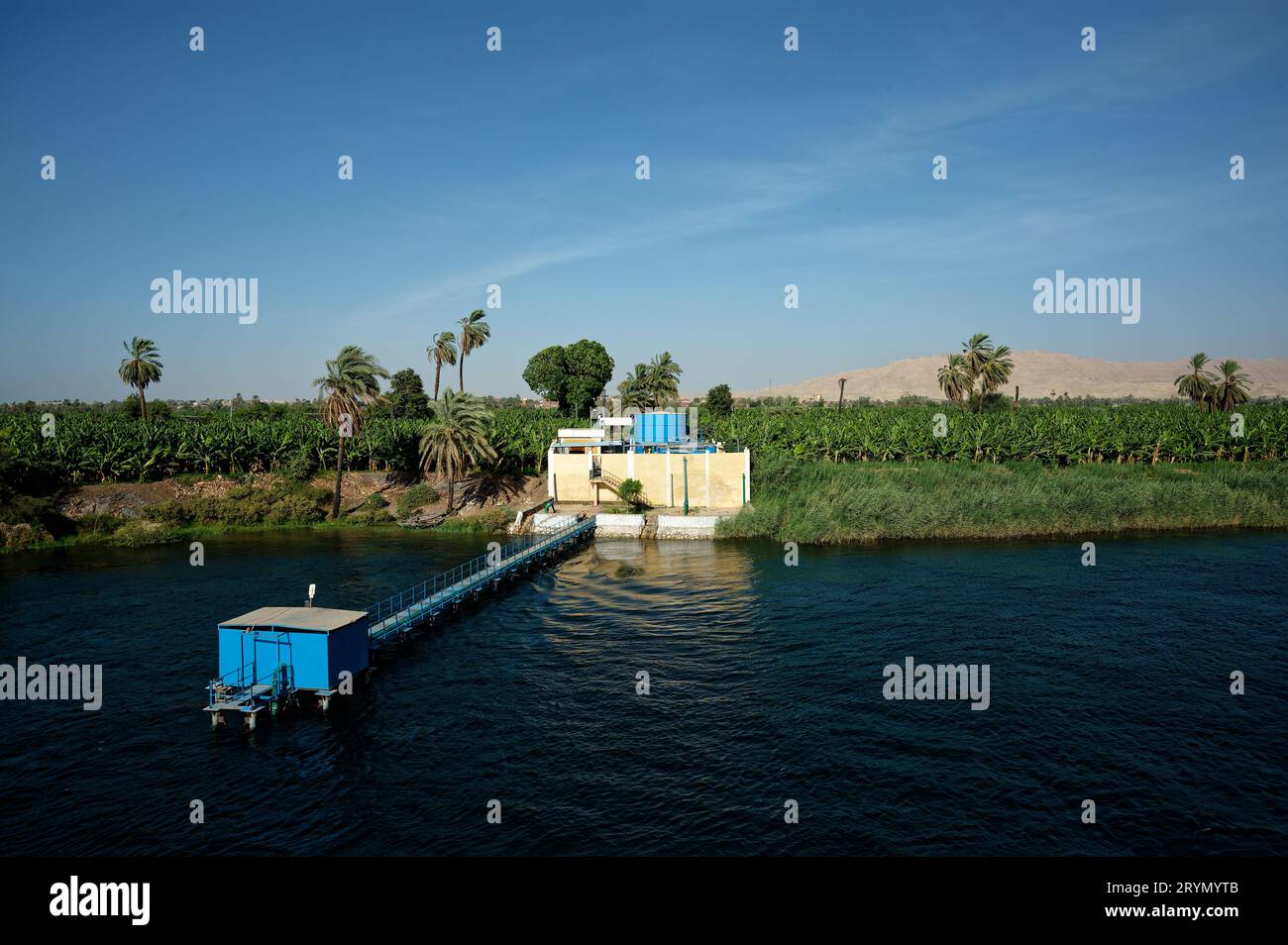 Azure beauty: nile river's water treatment station in vivid blue with a ...