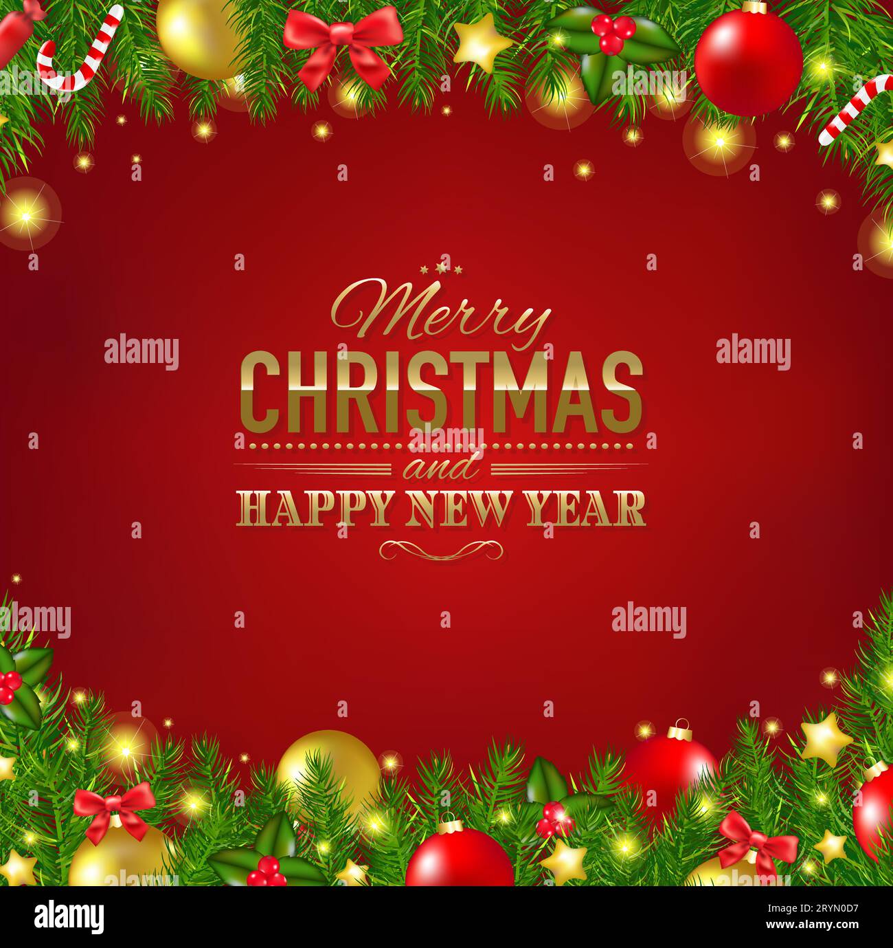 Merry Christmas Banner With Borders With Gradient Mesh, Vector ...