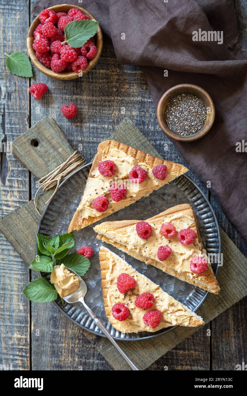 Summer sweet dessert sandwich breakfast. Tasty toasted with peanut ...