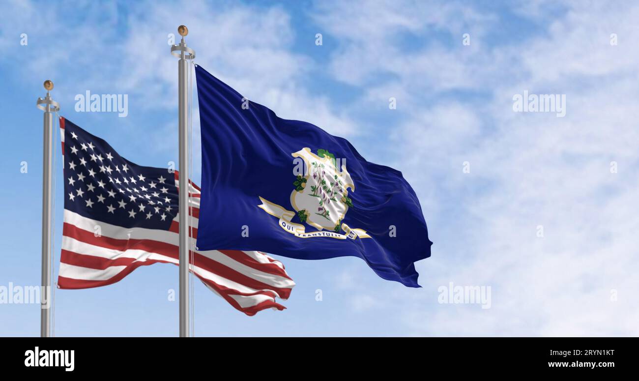 Connecticut and US flags waving in the wind on a clear day Stock Photo - Alamy