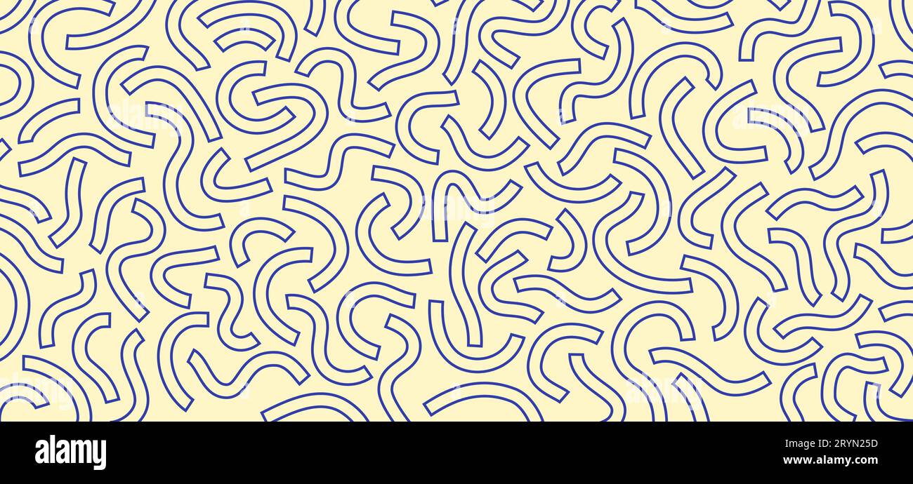 Monochrome doodle pattern. Funny monochrome pattern. Curved blue lines ...