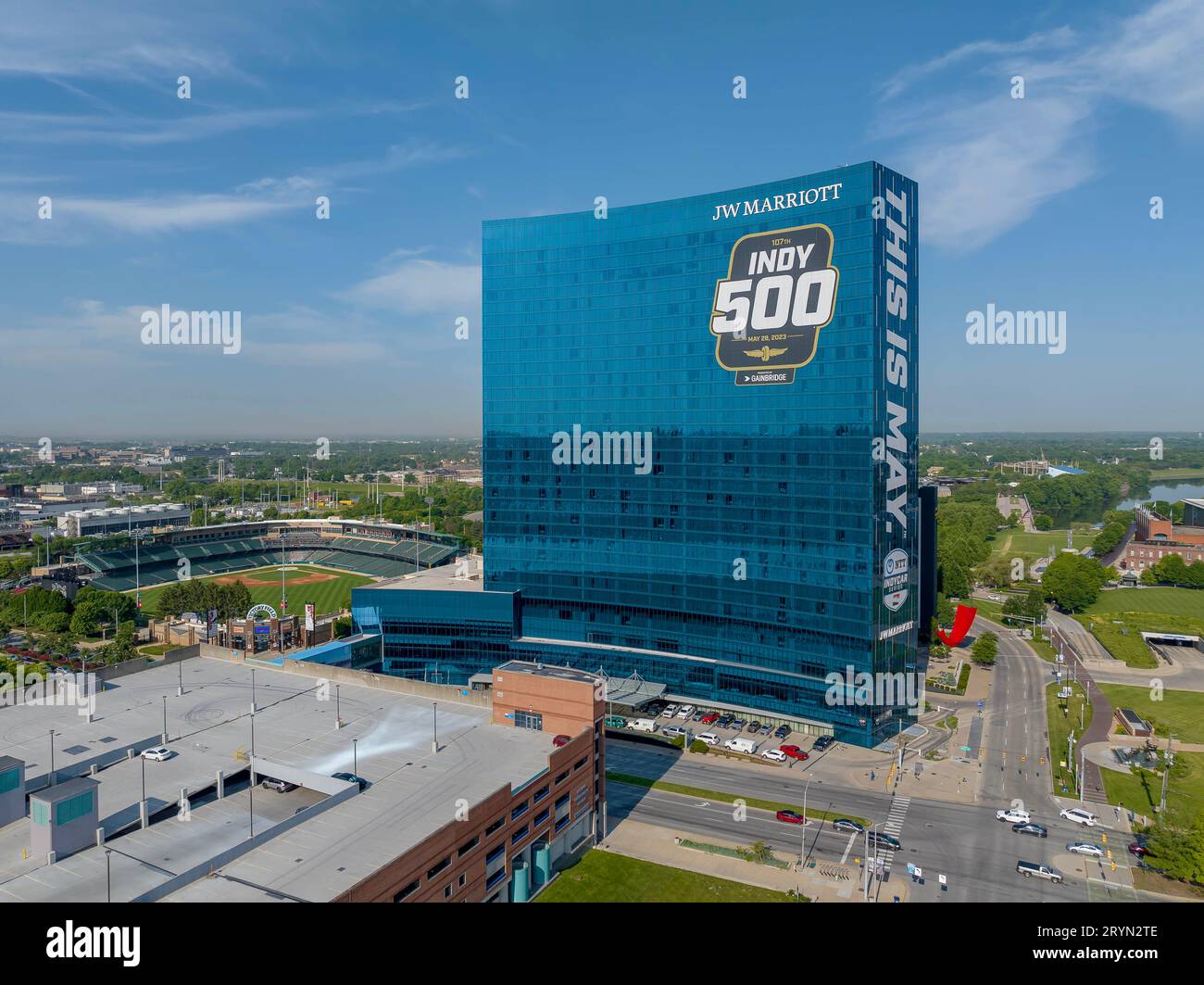 Aerial view of the JW Marriott Indianapolis hotel, with the INDY 500 ...