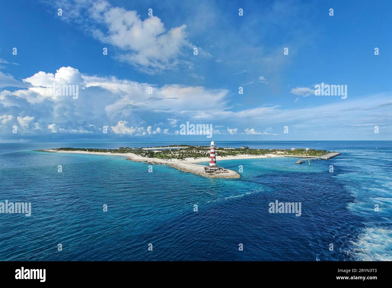 View of the private island of the cruise line MSC Cruises, Ocean Cay ...