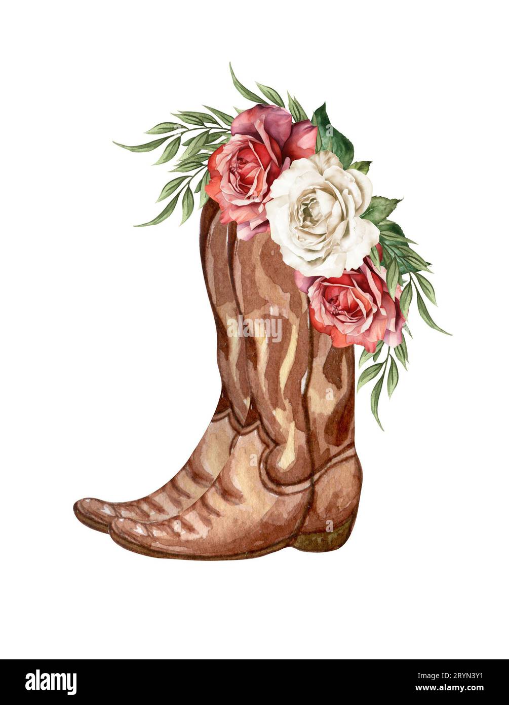 Watercolor Flowers in boots. Cowboy boots and flowers. Farmhouse ...