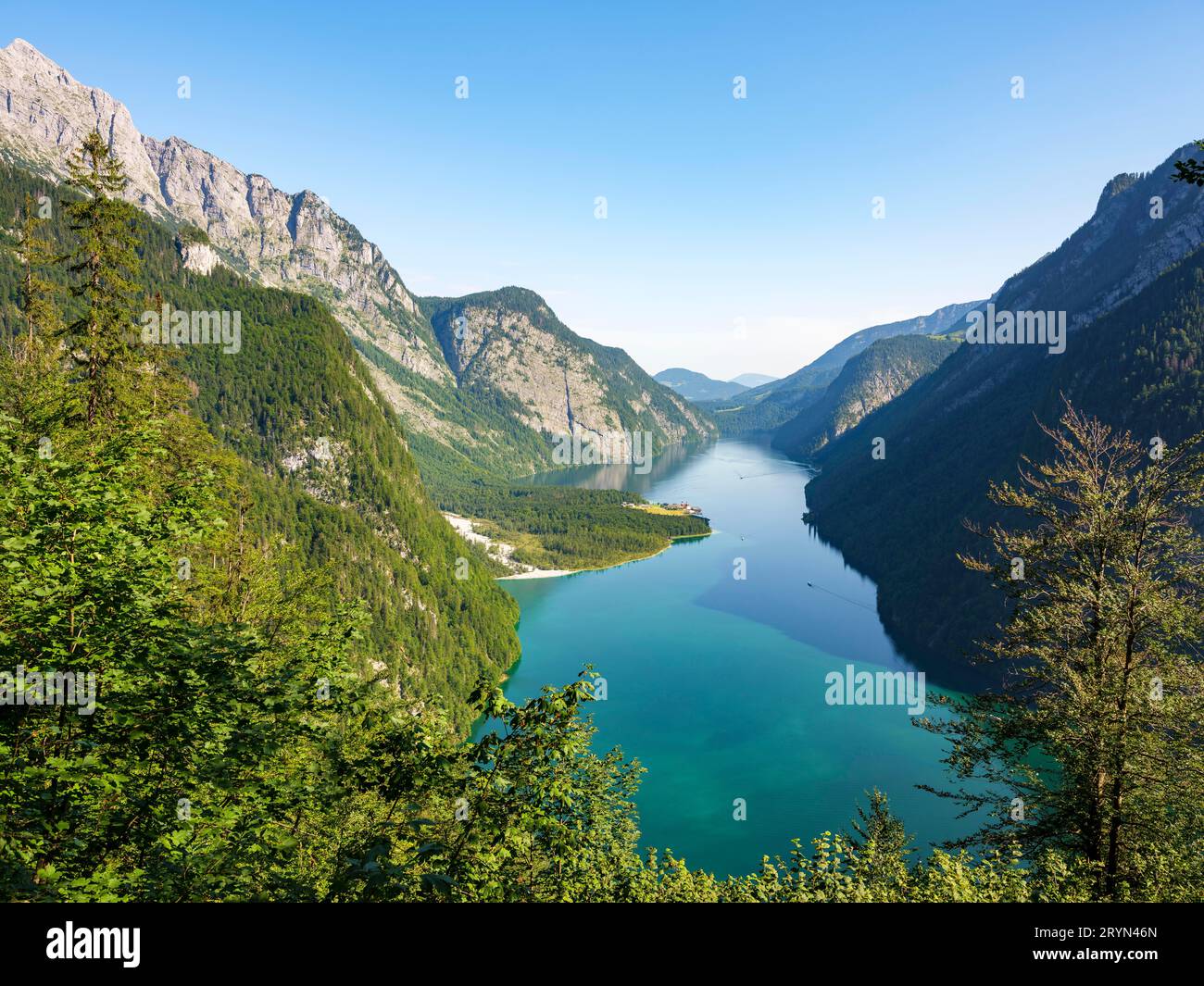 View of Koenigssee and Sankt Bartholomae, Berchtesgaden National Park ...
