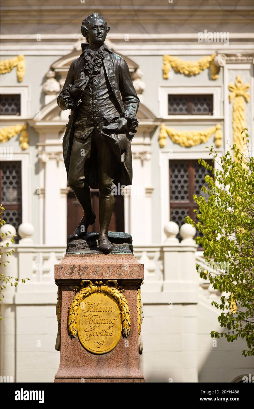 Bronze statue of the Goethe monument on the Naschmarkt in front of the ...