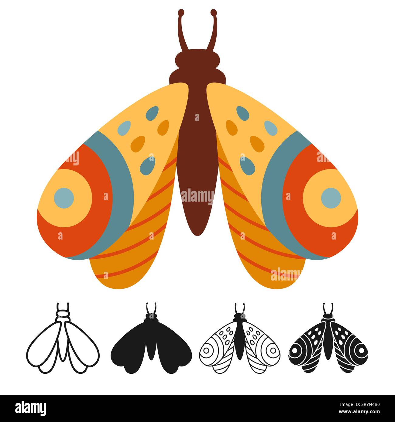 Butterfly stylized retro set. Mystical bohemian moth symbol insect ...