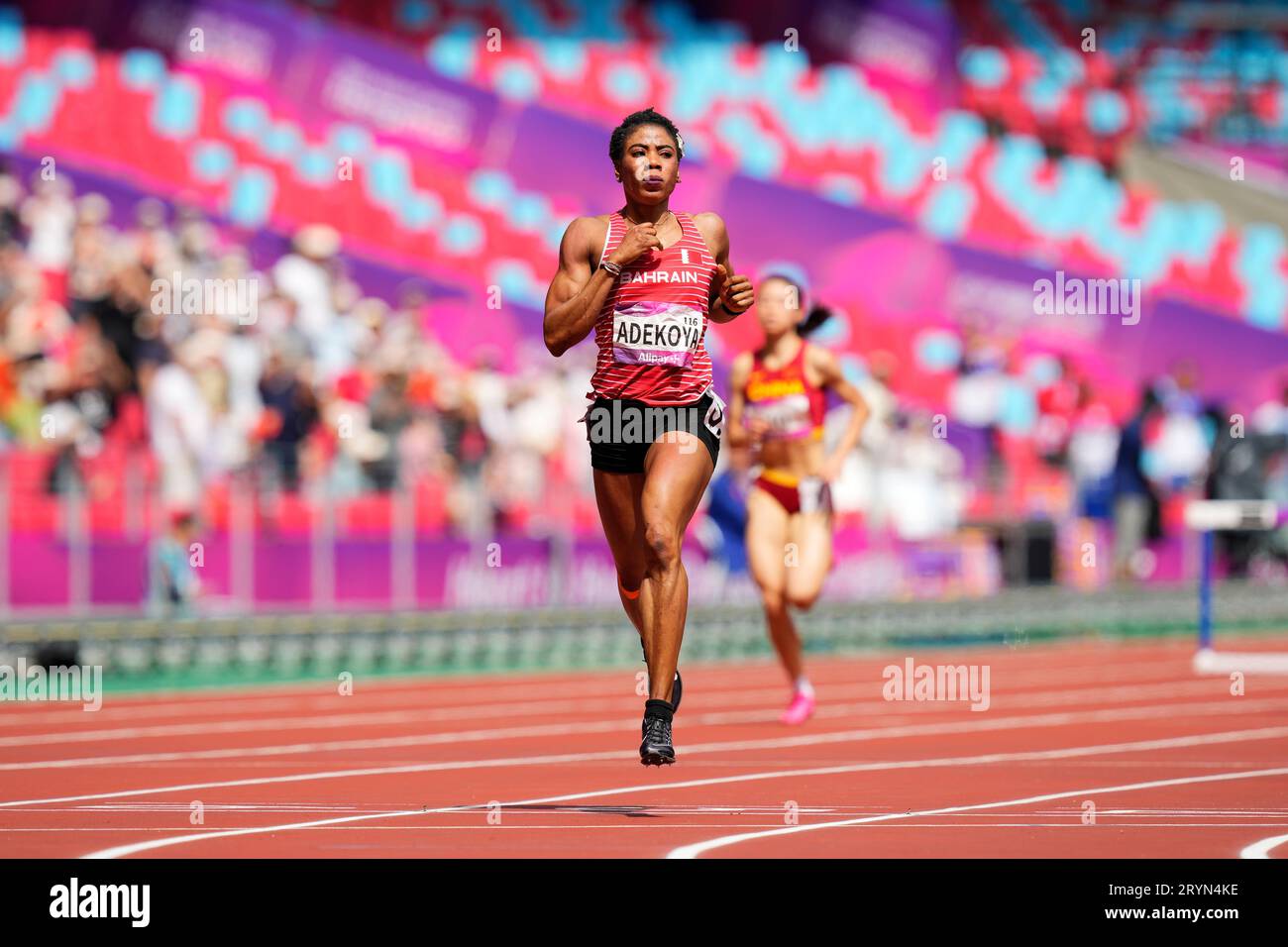 Bahrain's Oluwakemi Mujidat Adekoya crosses the finish line during the ...