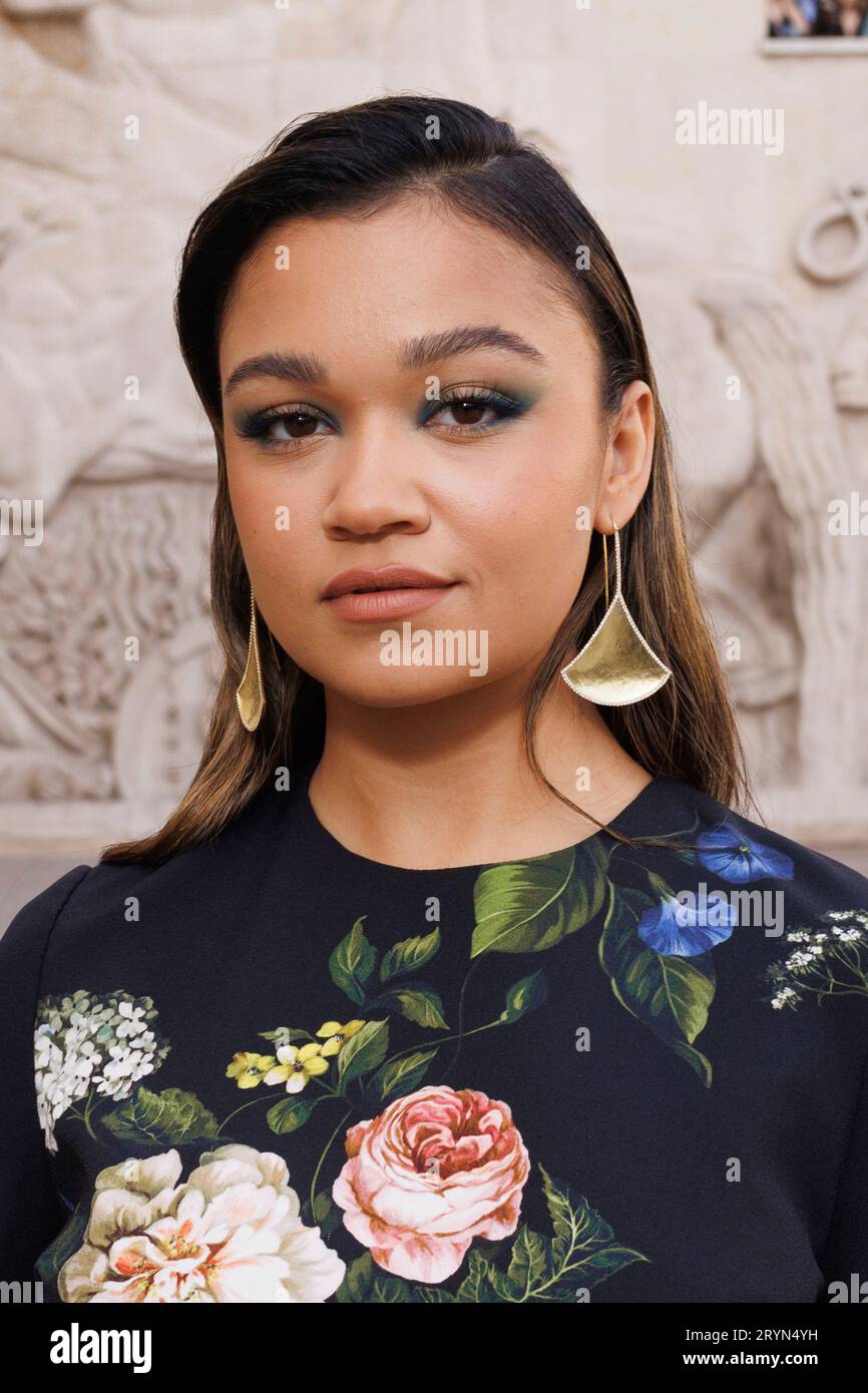 Madison Bailey arrives for the Elie Saab Spring/Summer 2024 womenswear ...