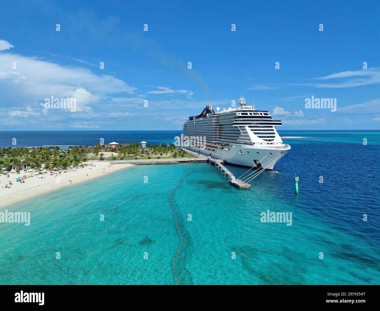 Lighthouse Bay and MSC Seashore on the private island of the cruise ...