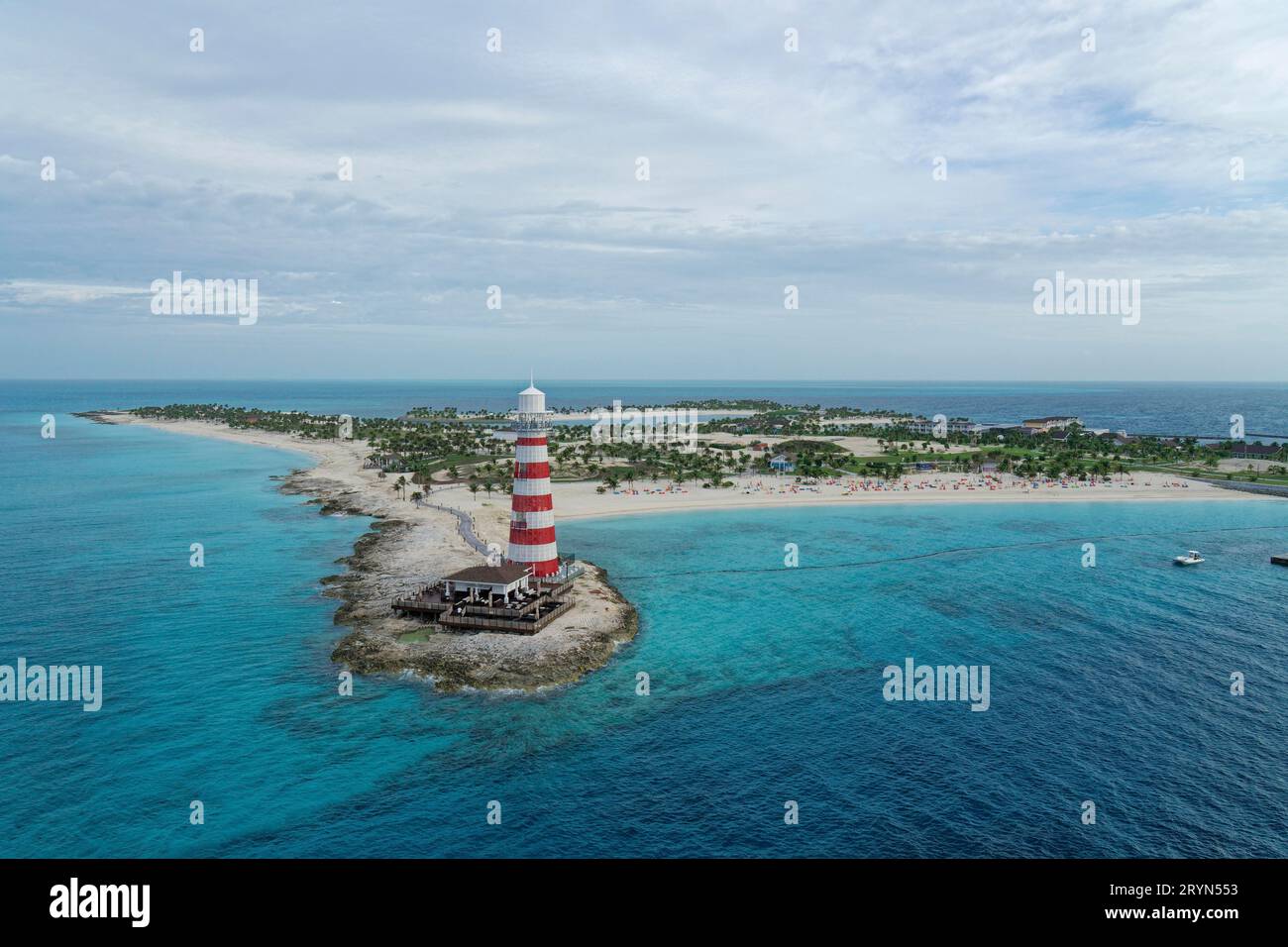 View of the private island of the cruise line MSC Cruises, Ocean Cay ...