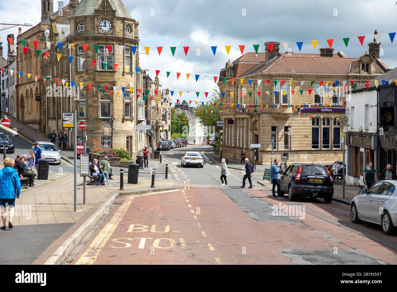 Clitheroe , Lancashire town in England, summers day 2022 with shops and ...