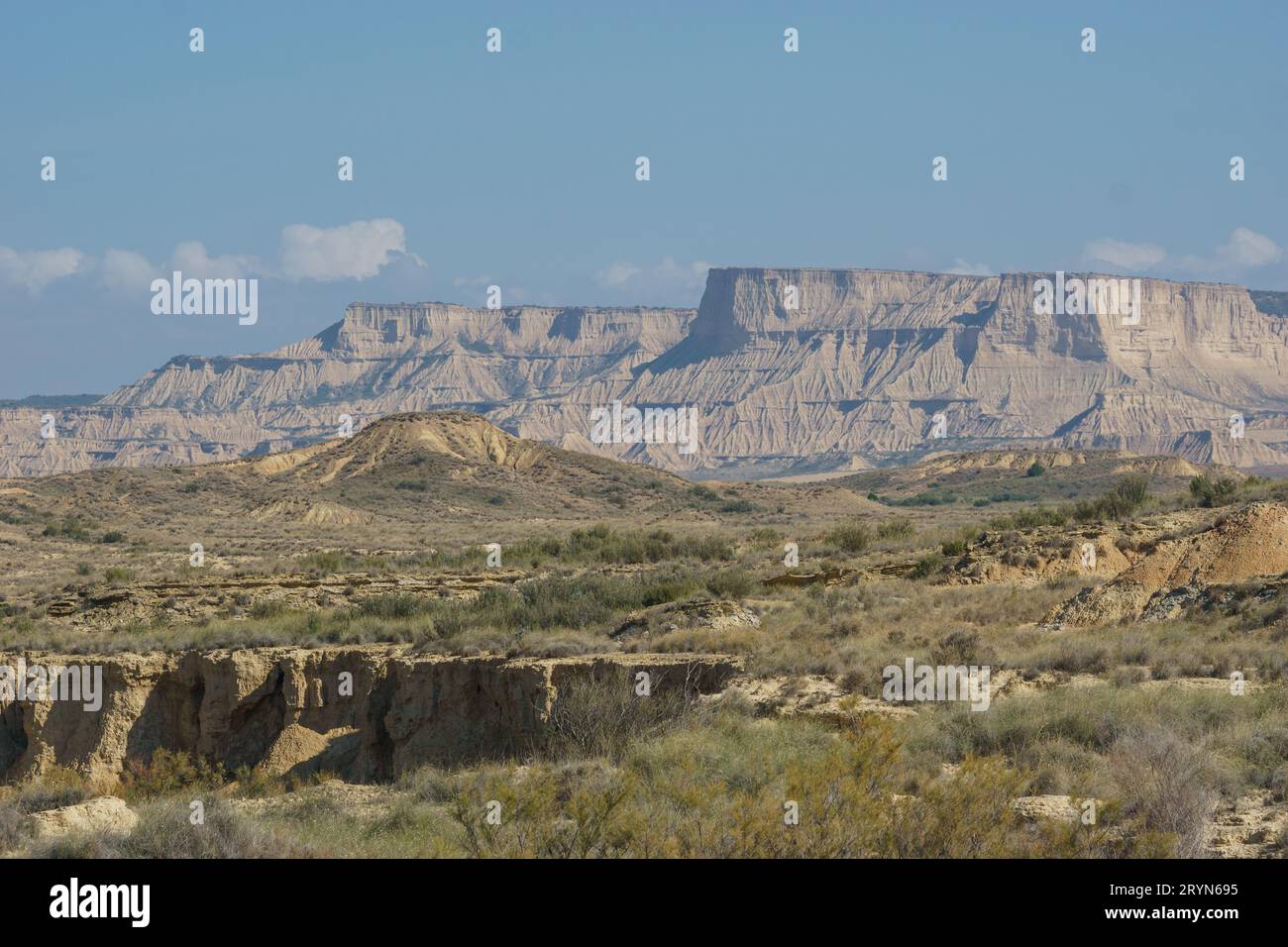Desert landscape of the arid plateau of the Bardenas Reales, Arguedas ...