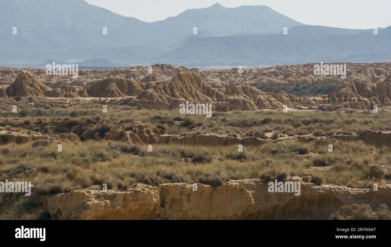 Desert landscape of the arid plateau of the Bardenas Reales, Arguedas ...