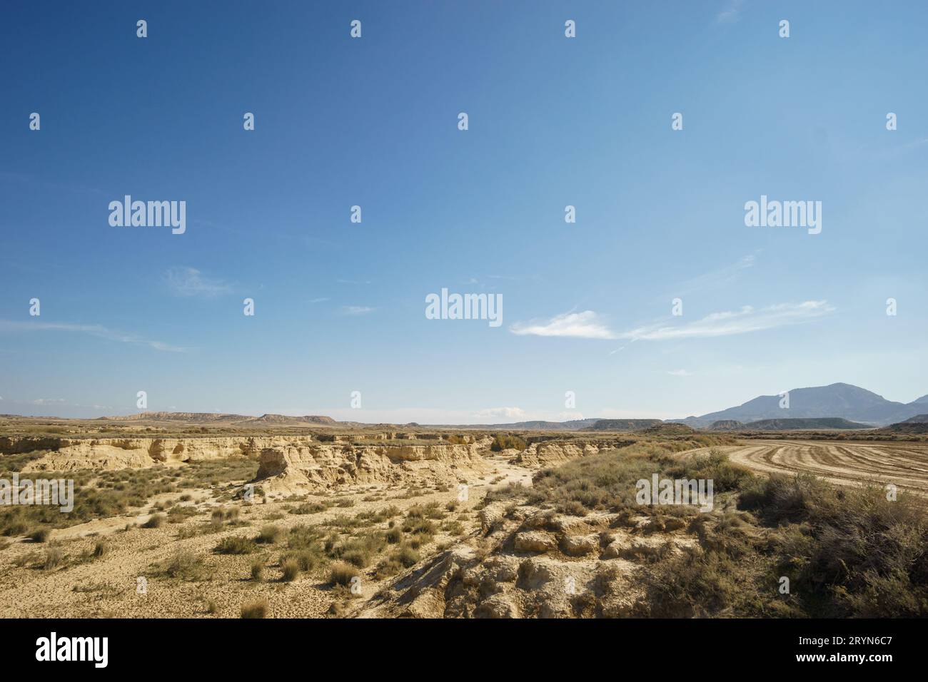 Desert landscape of the arid plateau of the Bardenas Reales, Arguedas ...