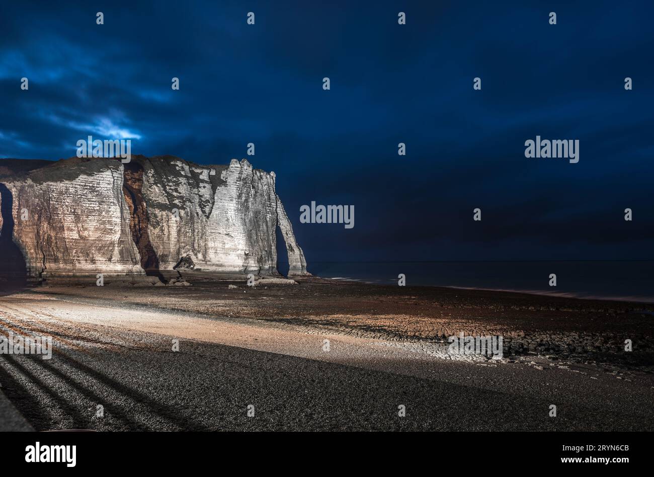 White cliffs of Etretat and the Alabaster Coast at night, Normandy ...