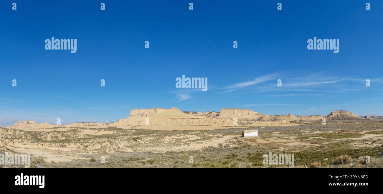 Desert landscape of the arid plateau of the Bardenas Reales, Arguedas ...