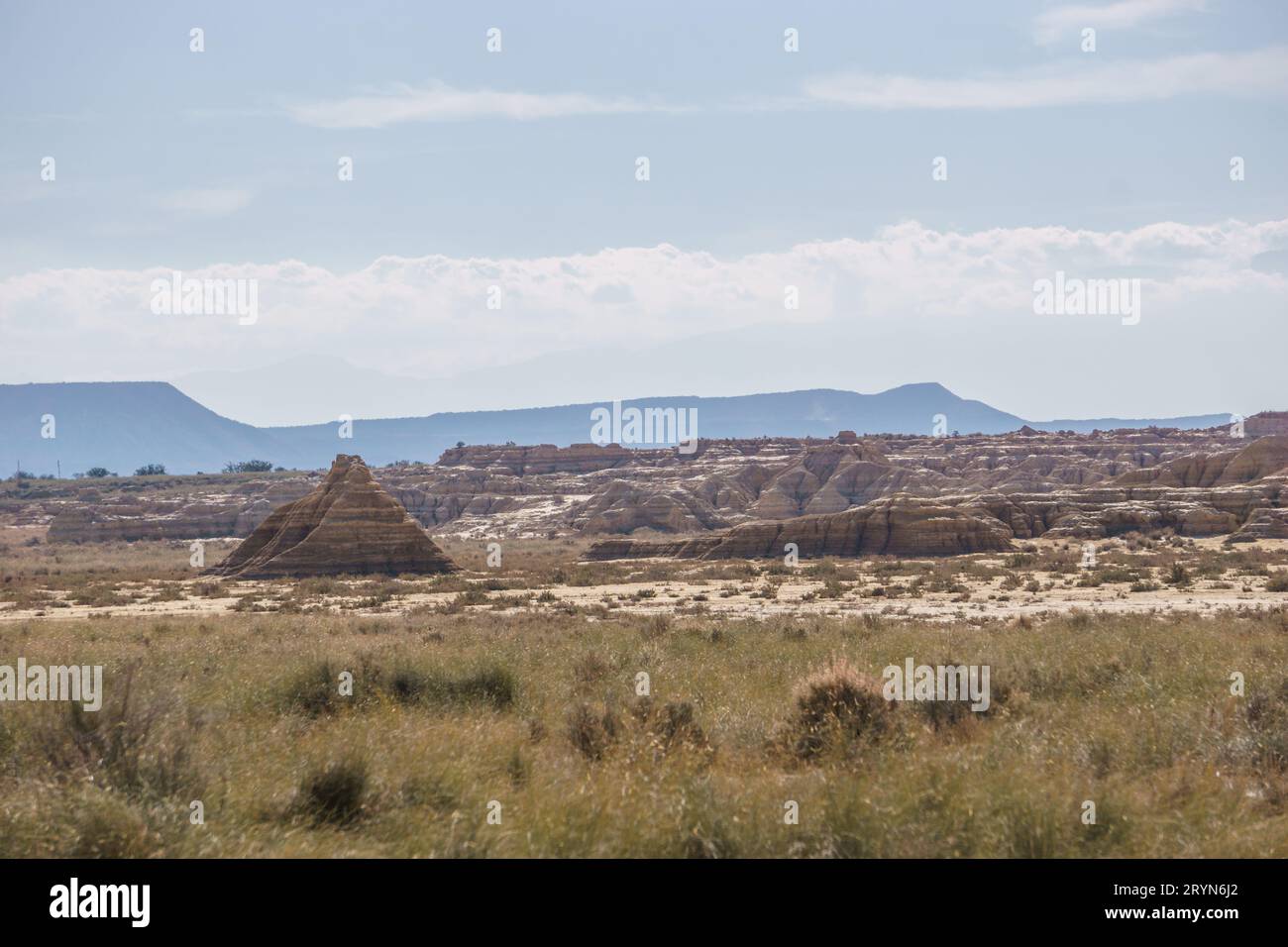 Rock formations at desert landscape of the arid plateau of the Bardenas ...